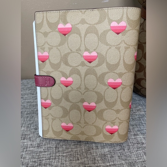 Coach | Other | 99 Coach Notebook Signature Canvas Stripe Heart Pink ...